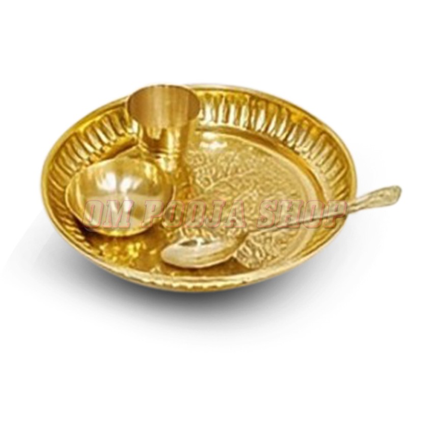 Buy online Plate Bowl Glass Spoon Set in Brass