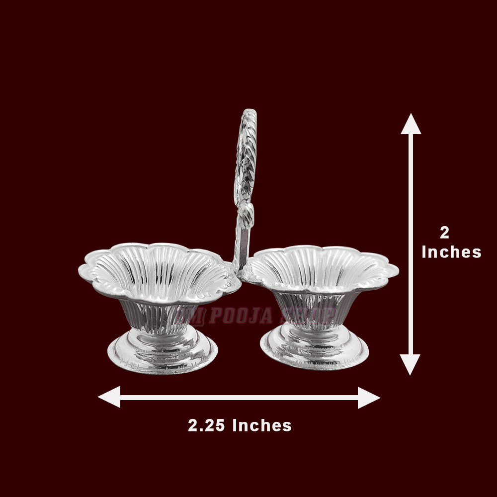 Flower Design Haldi Kumkum Container in Pure Silver