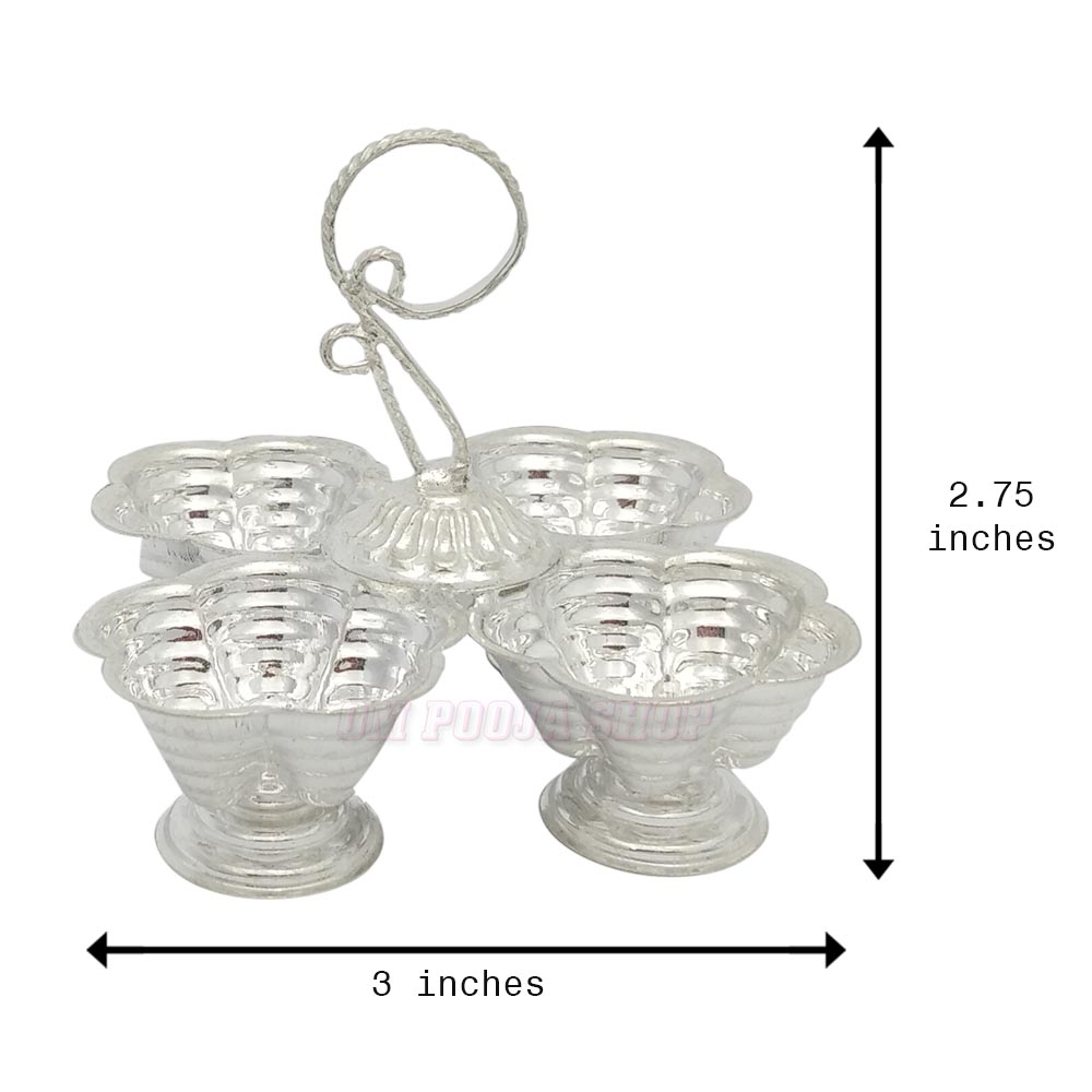 Four Cup Haldi Kumkum Containers in Sterling Silver