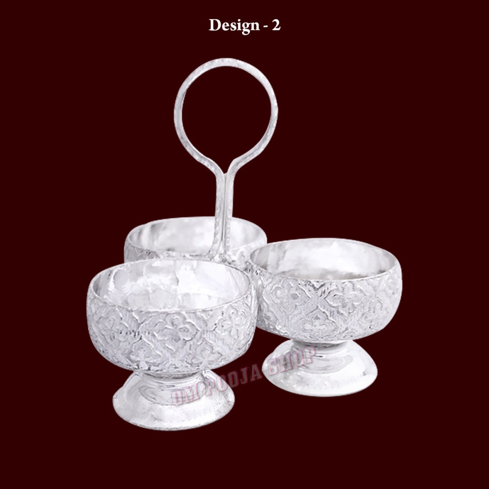 Three Cups Haldi Kumkum Container in Silver buy online