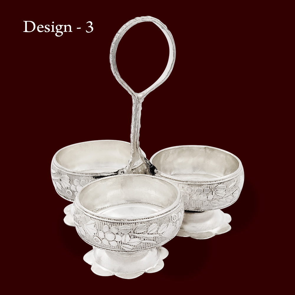 Three Cups Haldi Kumkum Container in Silver buy online