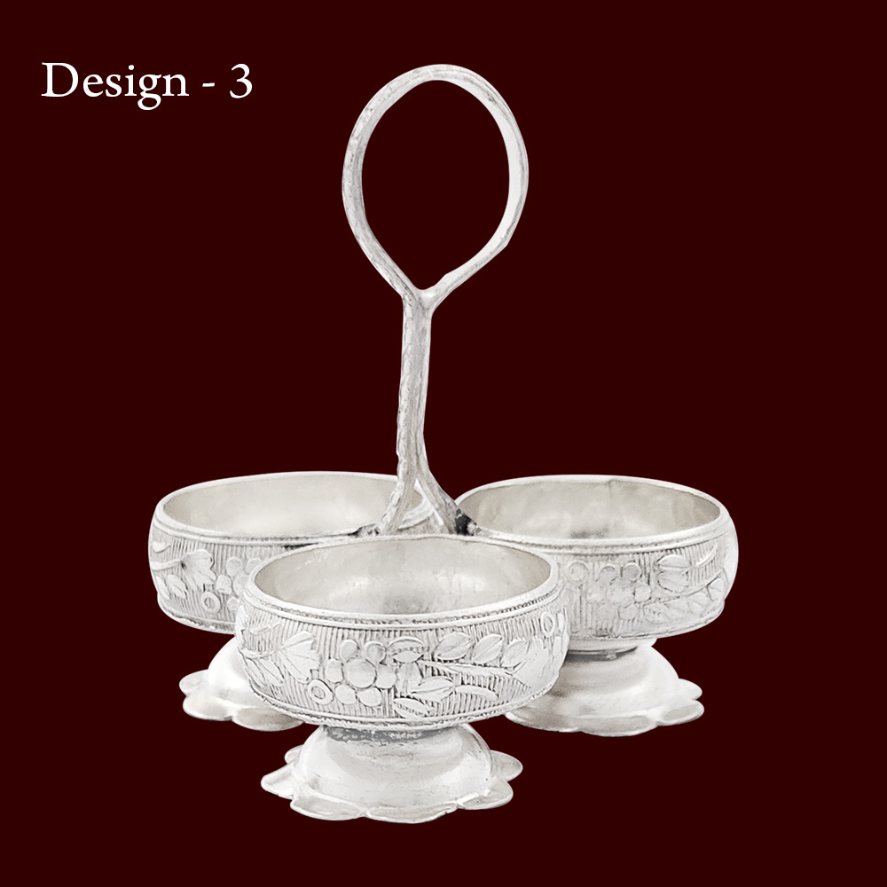 Three Cups Haldi Kumkum Container in Silver buy online
